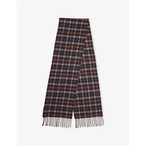 Barbour Fringed Tartan Wool Scarf - Midnight Oak Tartan