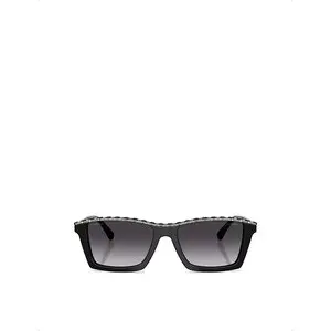 Chanel Rectangle-frame Acetate And Leather Sunglasses - Black