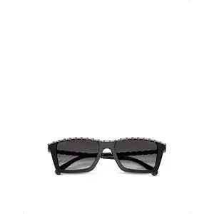 Chanel Rectangle-frame Acetate And Leather Sunglasses - Black