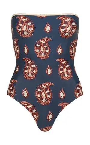 Johanna Ortiz Alta Mar Paisley Print Strapless One-piece Swimsuit - Navy