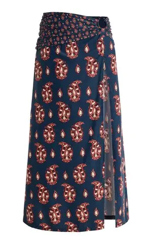 Johanna Ortiz Printed Maxi Skirt With Slit - Navy