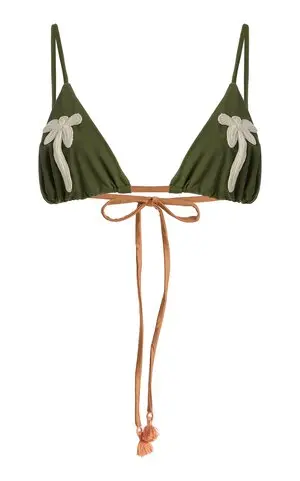 Johanna Ortiz Palm Motif Triangle Bikini Top - Olive
