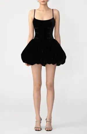 SAU LEE Bubble Hem Velvet Mini Dress