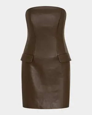 NICHOLAS Rina Vegan Leather Mini Dress - Dark Brown