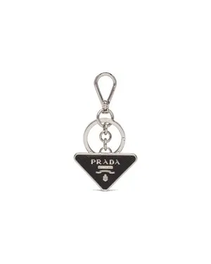 Prada Saffiano Leather And Metal Keychain - Black