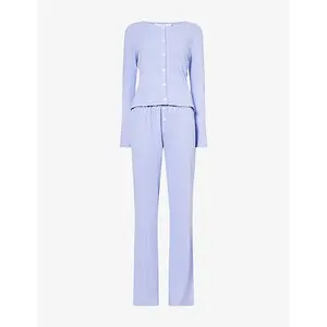 THE NAP CO Pointelle Long-sleeve Cotton-jersey Pyjama Set - Blue Violet