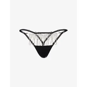 Bluebella Estelle Open Diamonte Thong - Black/ Silver/ Clear