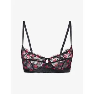Lounge Printed Entice Balcony Lace Bra - Black Floral