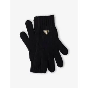 Prada Brand-plaque Virgin Wool Gloves - Brown