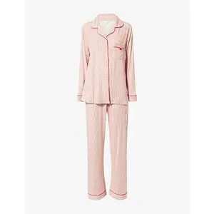 THE NAP CO Stretch Stripe Long-sleeve Modal-jersey Pyjama Set - Red Rose Stripe