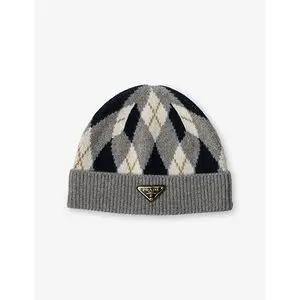 Prada Argyle Wool Beanie - Grey