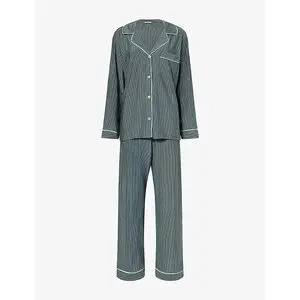 Eberjey Gisele Printed Stretch-woven Pyjama Set M Duo Stripe Pine/ivory