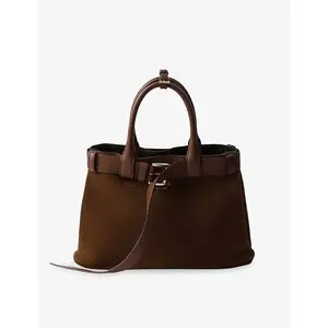 Prada Buckle Medium Suede Tote Bag - Brown