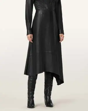 ALLSAINTS Gia Leather Midi Skirt