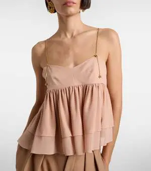 Chloé Gathered Silk Top - Pink