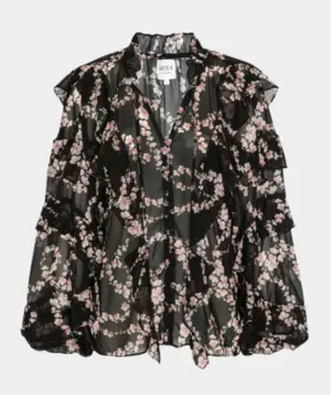 Misa Lupe Chained Blossom Ruffled Chiffon Blouse