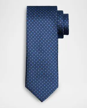 Canali Micro-geometric Silk Jacquard Neck Tie - Blue