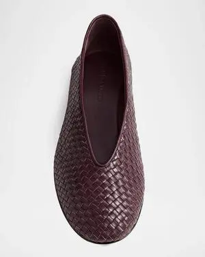 Bottega Veneta Woven Nappa Leather Ballerina Flats Deep Red