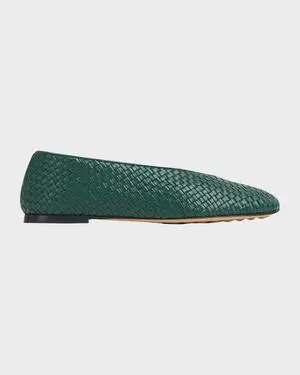 Bottega Veneta Woven Nappa Leather Ballerina Flats - Emerald