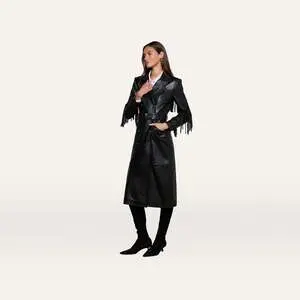 L'Agence Celina Fringed Leather Trench - Black