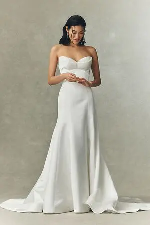 Watters Lucette Strapless Satin Wedding Gown