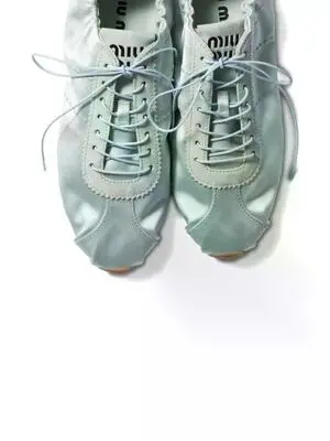 Miu Miu Plume Satin Lace-up Sneakers - Blue