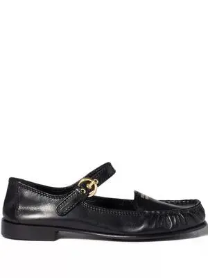Miu Miu Buckled Leather Flat Mary Jane Pumps - Black