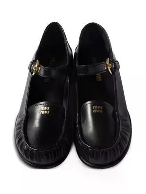 Miu Miu Buckled Leather Flat Mary Jane Pumps - Black