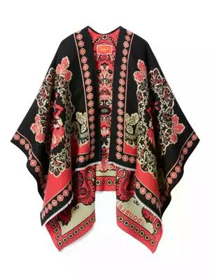 La DoubleJ Floral-print Poncho - Black