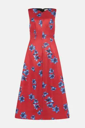 EMILIA WICKSTEAD Octavie Dress In Festive Lilies Taffeta Faille - Red