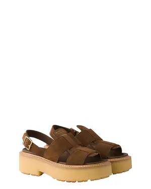 Prada Suede Platform Sandals - Brown