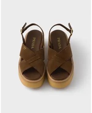 Prada Suede Platform Sandals - Brown