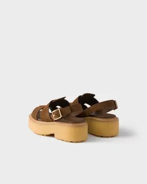 Prada Suede Platform Sandals - Brown