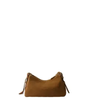 Prada Aimee Medium Suede Shoulder Bag - Brown