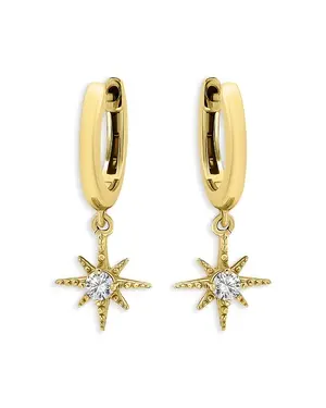 Aqua North Star Charm Hoop Earrings - Gold