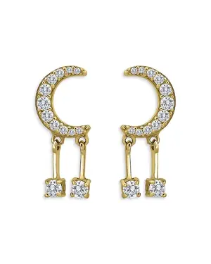Aqua Pave Cubic Zirconia Crescent Moon Drop Earrings - Gold