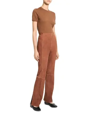 Theory Suede Slit Hem Pants - Caramel
