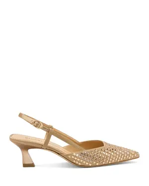 STUART WEITZMAN Vinnie Embellished Slingback Pumps - Sandstone