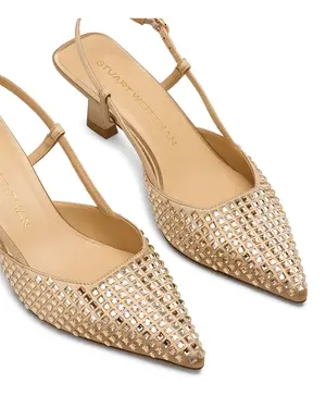 STUART WEITZMAN Vinnie Embellished Slingback Pumps - Sandstone
