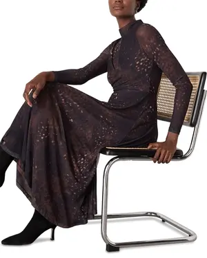 Whistles Spotted Animal Mesh Dress - Brown/multi