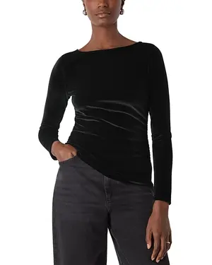 Whistles Boat Neck Velvet Top - Black