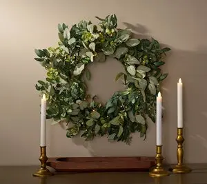 BETHLEHEM LIGHTS As Is 24' Illum Eucalyptus & Olive Wreath - One-color