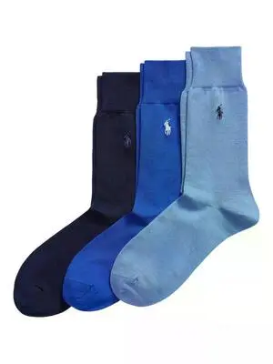Ralph Lauren Ribbed Embroidered Socks Three-pack - Blue