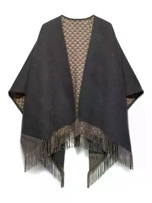Prada Reversible Fringed Poncho - Grey