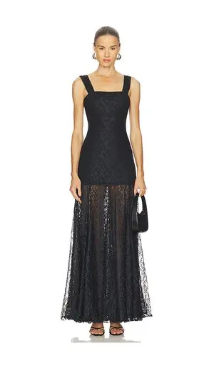 L'academie Abri Gown With Lace Overlay - Black