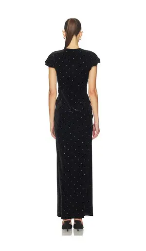LoveShackFancy Melora Velvet Gown With Gemstone Embellishments And Bow Detail
