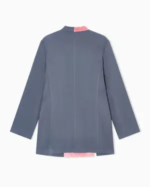 Giorgio Armani Long Jacket In Technical Cady And Pleated Silk - Grey