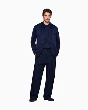 Giorgio Armani Single-breasted Cupro Blend Jacket - Navy Blue
