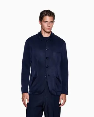 Giorgio Armani Single-breasted Cupro Blend Jacket - Navy Blue