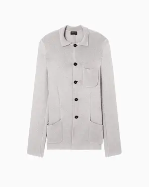 Giorgio Armani Single-breasted Links-stitch Cotton Knit Jacket - Beige